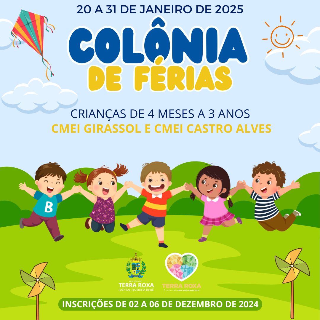 Terra Roxa: Confira datas da Colônia de Férias 2025 - Terra Roxa News